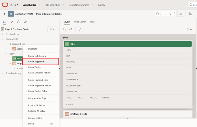 Creating a Classic Report Using the Create Page Wizard and Show Its Region Content Dynamically ...