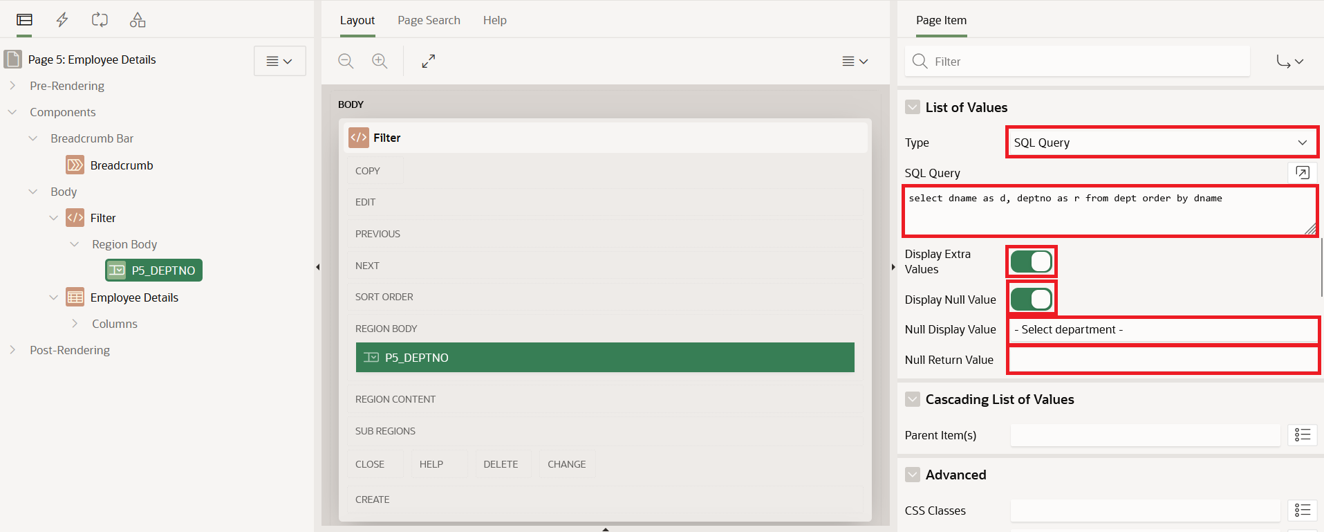 Creating a Classic Report Using the Create Page Wizard and Show Its Region Content Dynamically ...