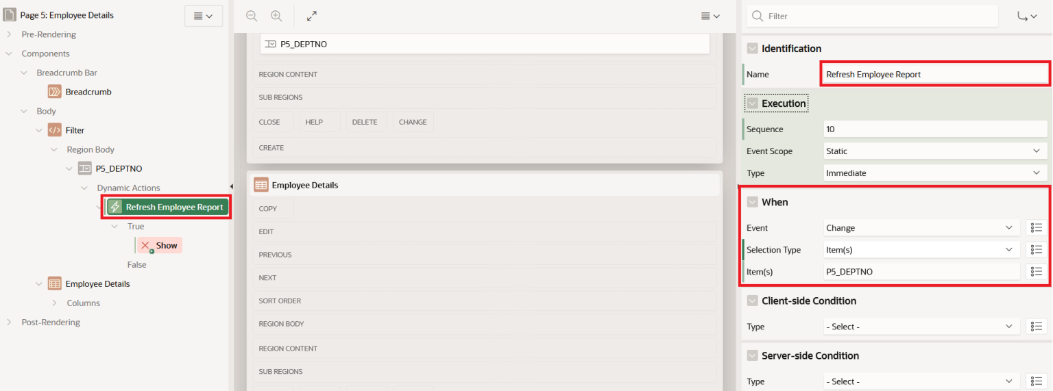Creating a Classic Report Using the Create Page Wizard and Show Its Region Content Dynamically ...