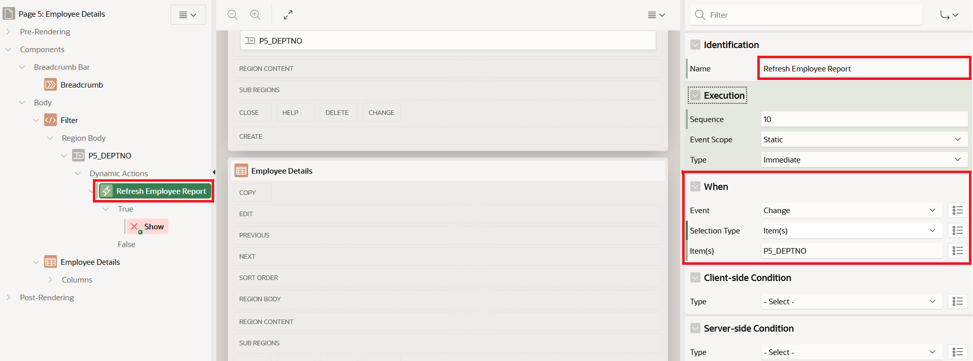 Creating a Classic Report Using the Create Page Wizard and Show Its Region Content Dynamically ...